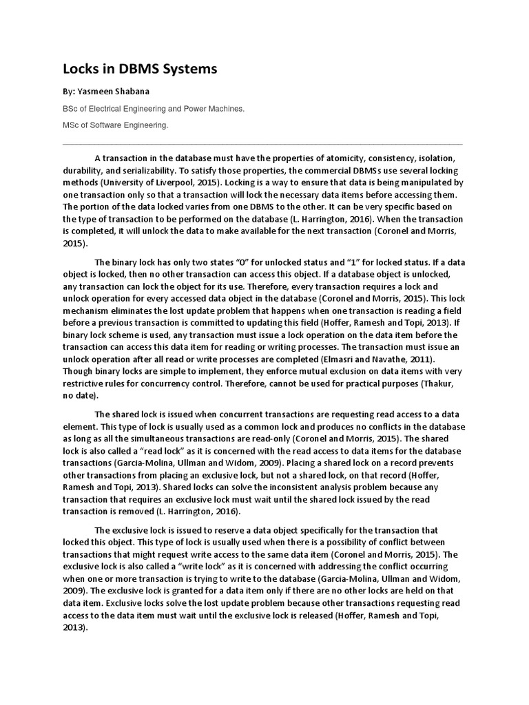 Locks In Database Management Systems Pdf Database Transaction Databases
