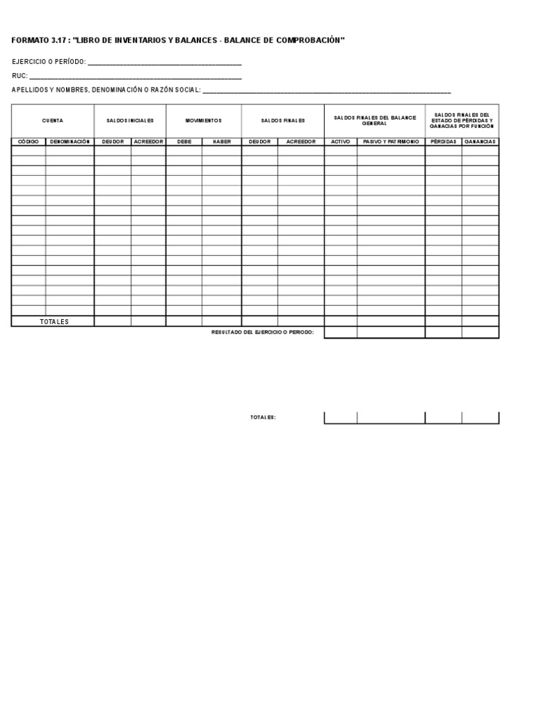 Formato 3.17 - Libro de Inventarios y Balances - Balance de Comprobacion