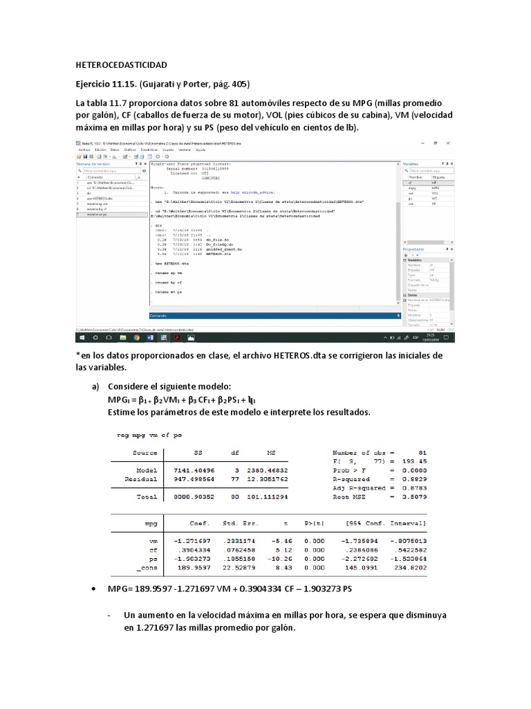 HETEROCEDASTICIDAD1.docx | Análisis estadístico | Enseñanza de matemática