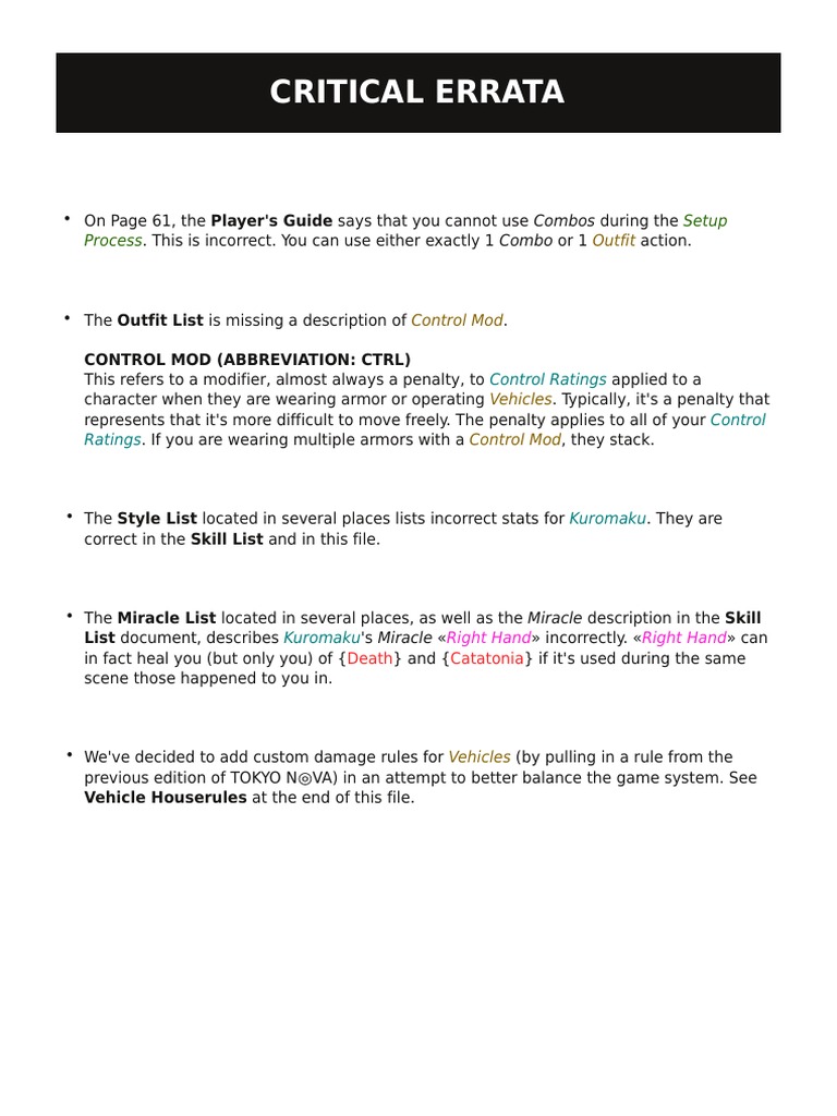 Tokyo NOVA - Quick Reference v2 | PDF | Wound | Coma