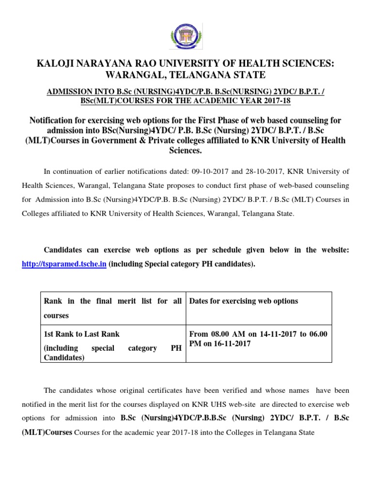 Kaloji Narayana Rao University of Health Sciences: Warangal, Telangana ...