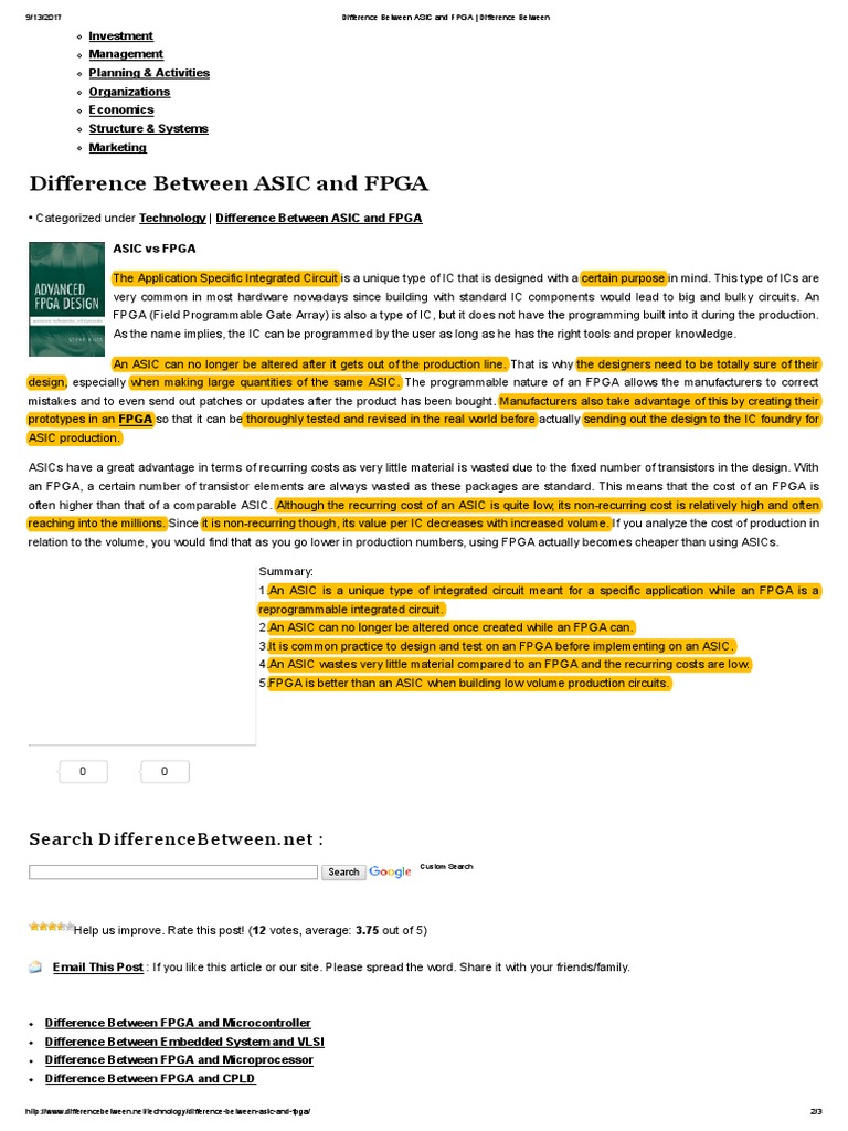 FPGA Vs ASIC Difference Between | PDF | Integrated Circuit | Field ... FPGA Vs ASIC Difference Between | PDF | Integrated Circuit | Field ...