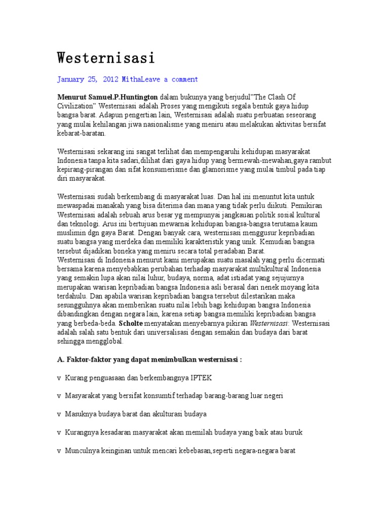 Dampak Westernisasi di Indonesia | PDF | Ilmu Sosial