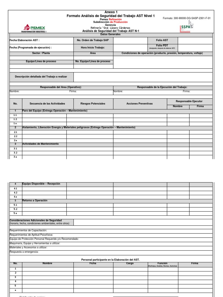 Formato AST Nivel 1 Pemex Refinación | PDF | Informática y tecnología de la información | Business