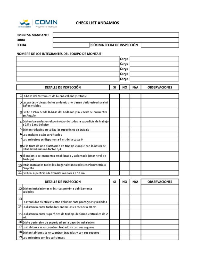 Check List Andamios | PDF
