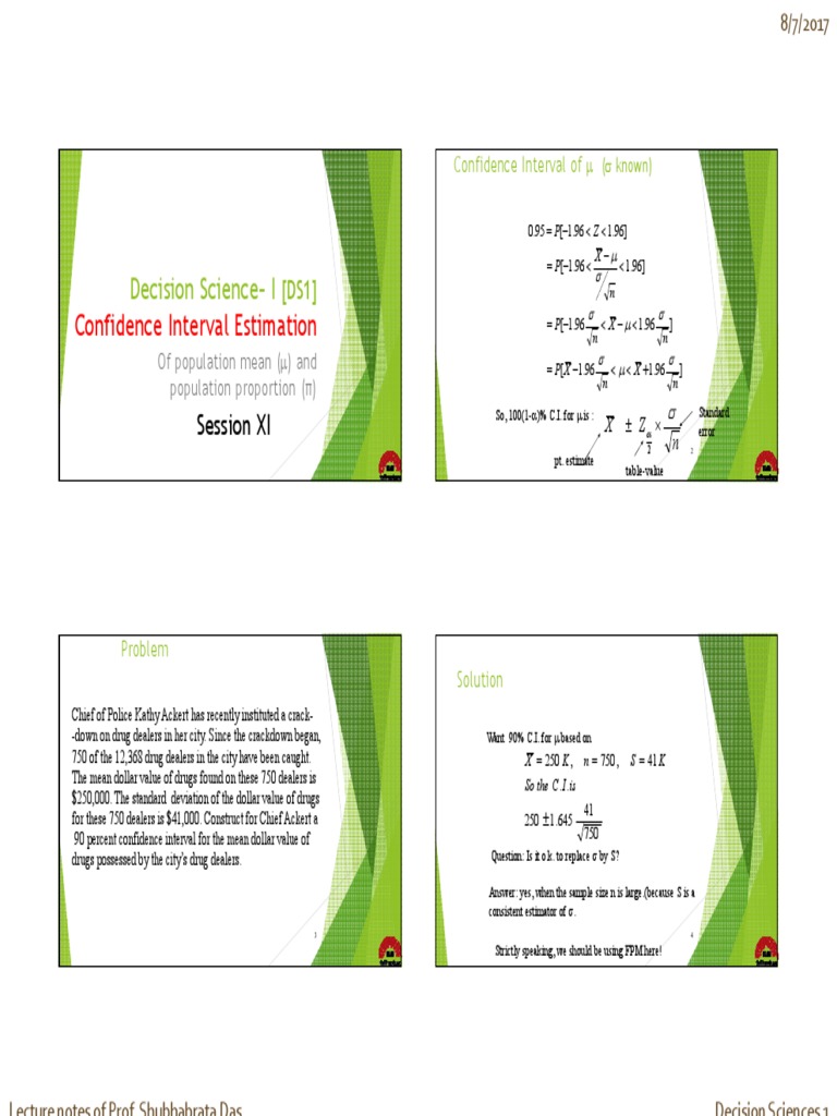 Decision Science - I: Confidence Interval Estimation | PDF | Confidence Interval | Errors And ...
