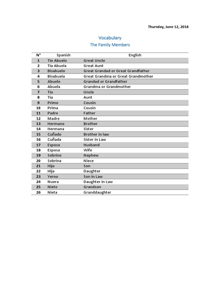 An Illustrated Guide to Family Relationships in Spanish | PDF