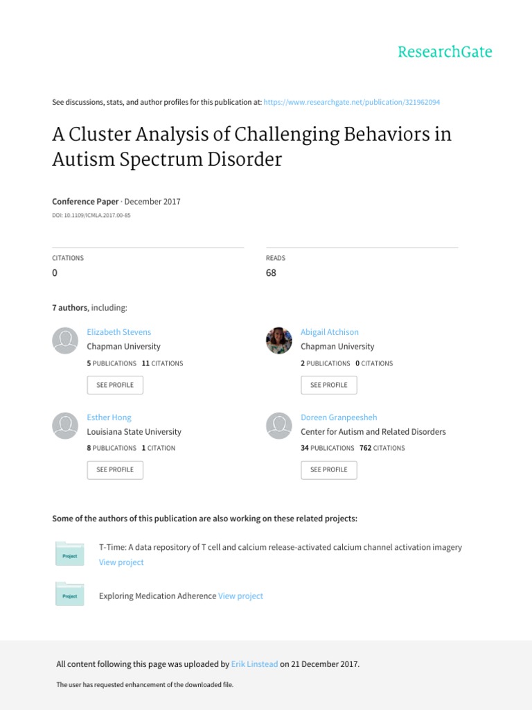A Cluster Analysis of Challenging Behaviors in Autism Spectrum Disorder ...