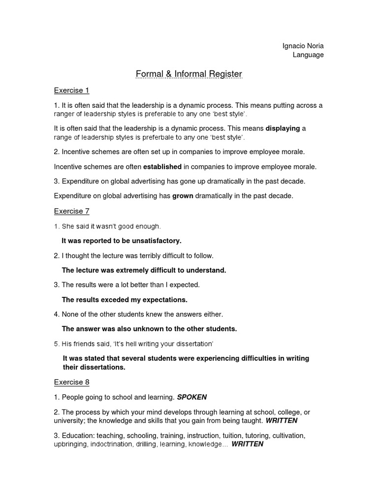 Formal and Informal Register Part 2 | PDF | Sentence (Linguistics ...