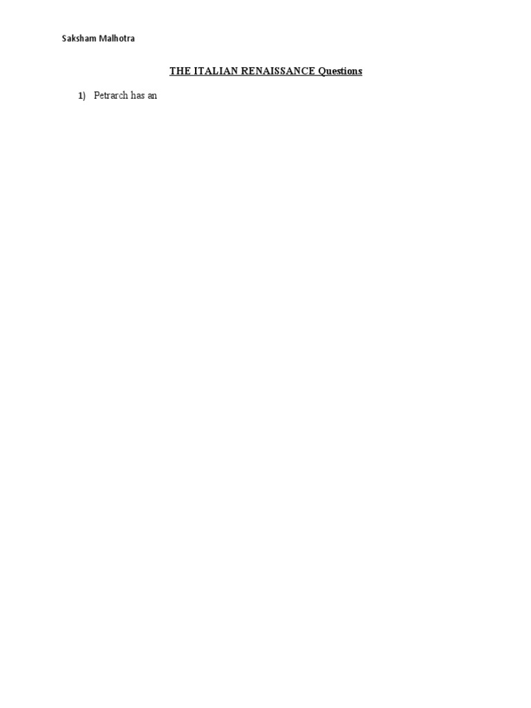 The Italian Renaissance Questions | PDF