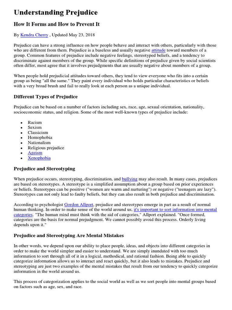 Understanding Prejudice: How It Forms and How To Prevent It | PDF ...