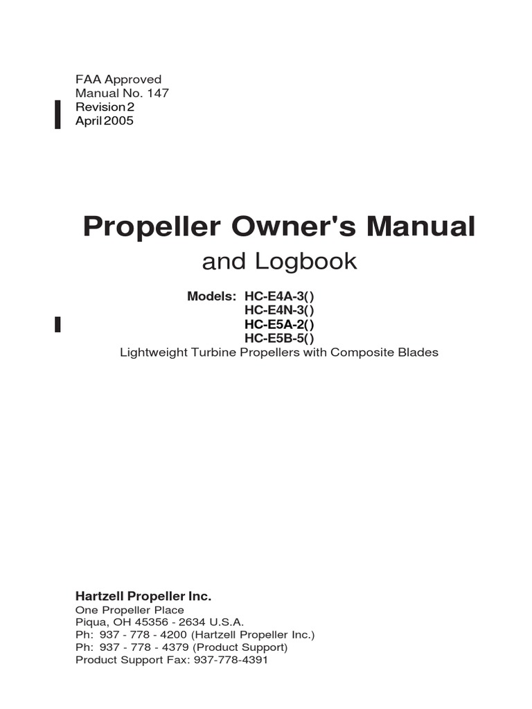 Propeller Owner's Manual: and Logbook | PDF | Propeller | Engines