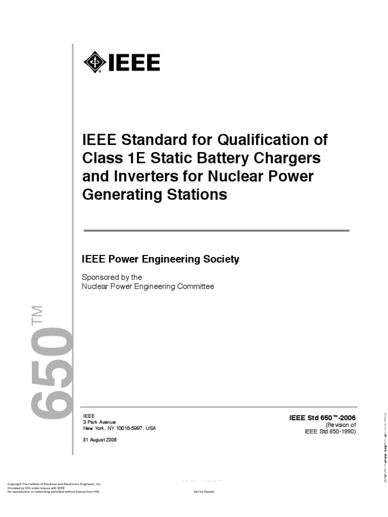 IEEE Standard For Qualification of Class 1E Static Battery Chargers and ...