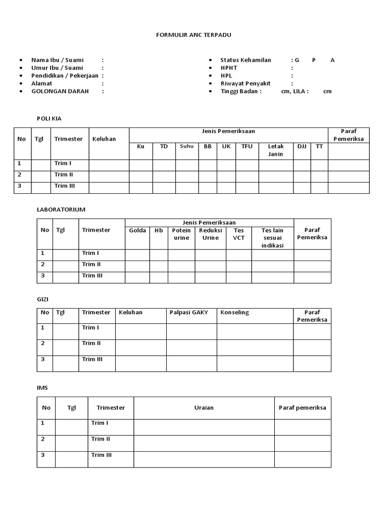 Formulir Anc Terpadu | PDF