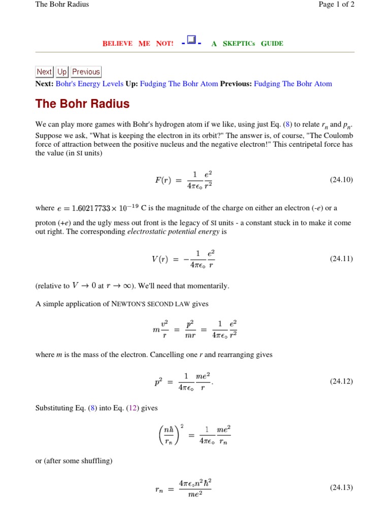 Bohr's Radius Derivation | PDF | Atoms | Energy Level