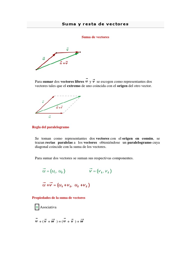 Matematicas Suma y Resta de Vectores | PDF | Métodos y materiales de ...