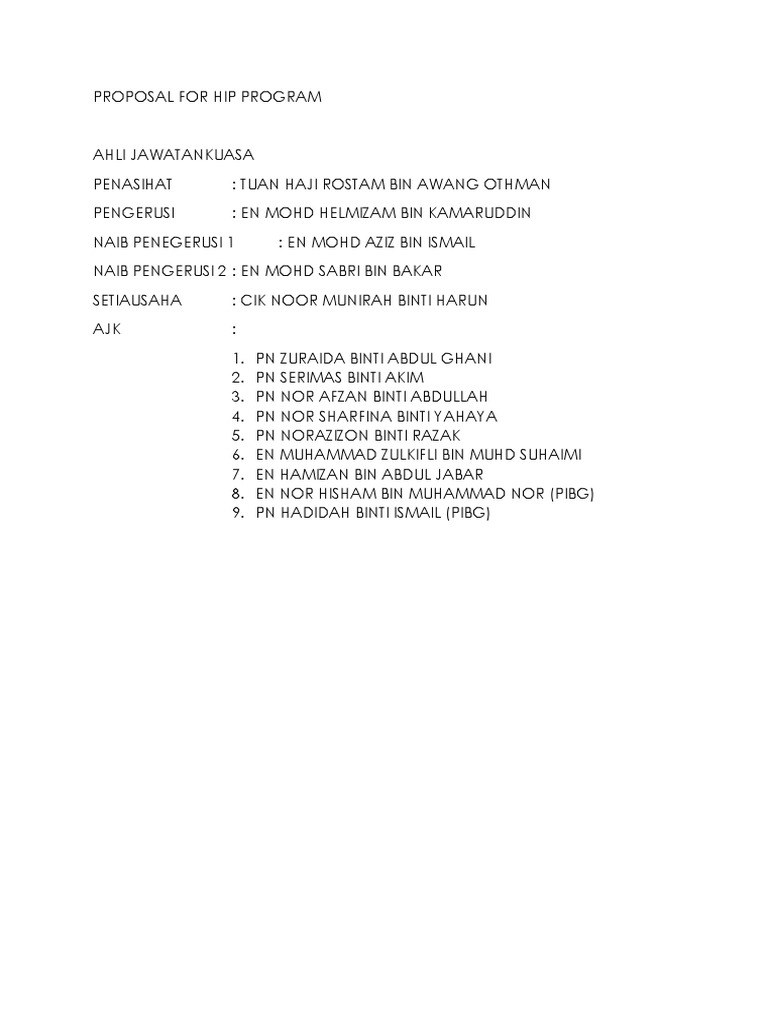 Proposal For Hip Program | PDF