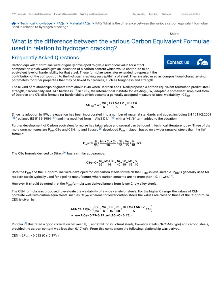 Carbon Equivalent Formulae Explained | PDF | Steel | Welding