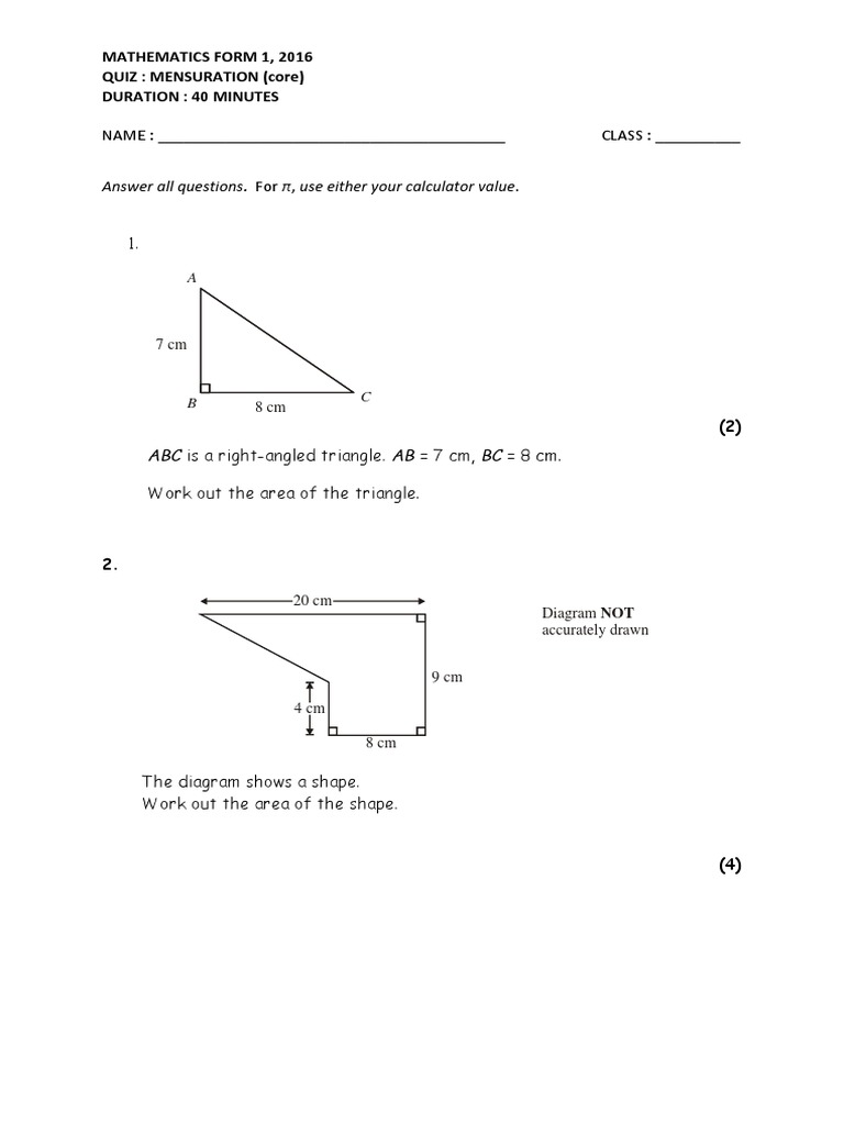 Quiz Mensuration | PDF