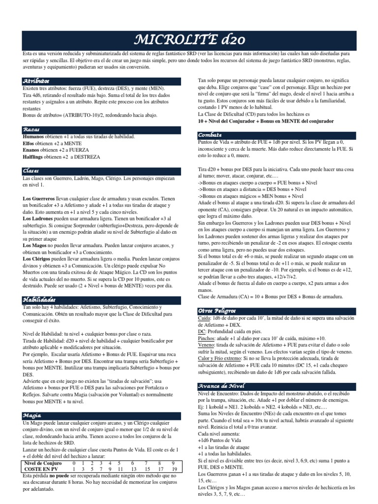 MICROLITE d20 | PDF | Mente | Ocio