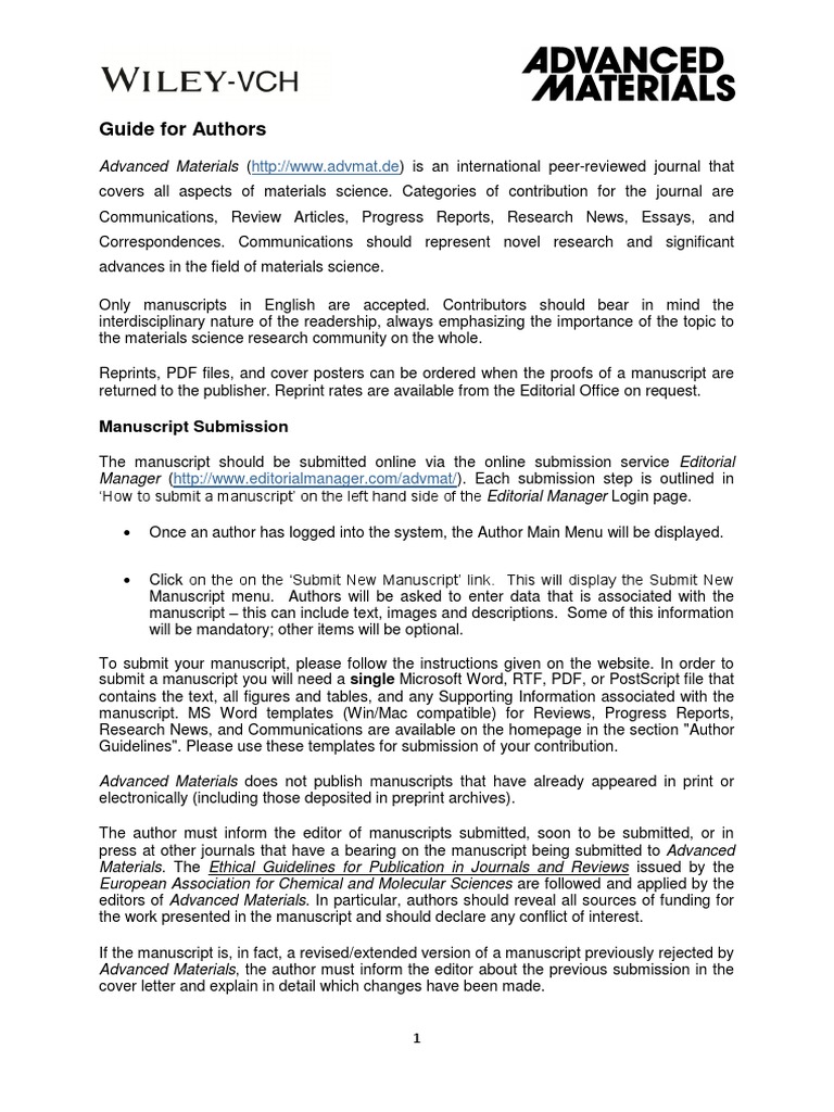 Guide For Authors: Manuscript Submission | PDF | Academic Journal ...