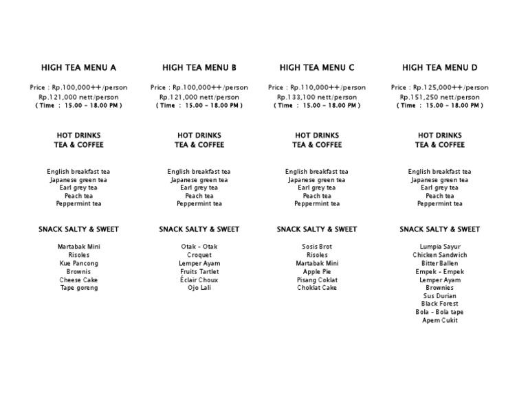 Menu High Tea A | PDF | Tea | Cuisine
