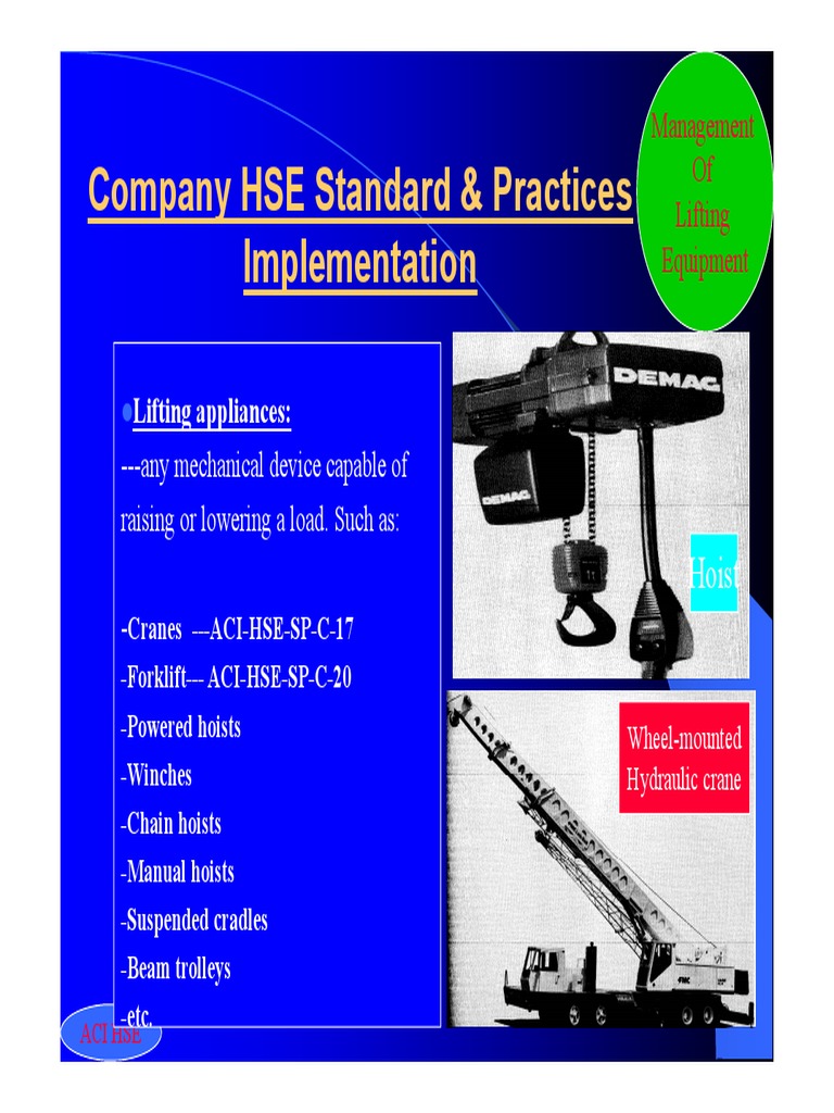 Company HSE Standard & Practices Implementation: Hoist | PDF