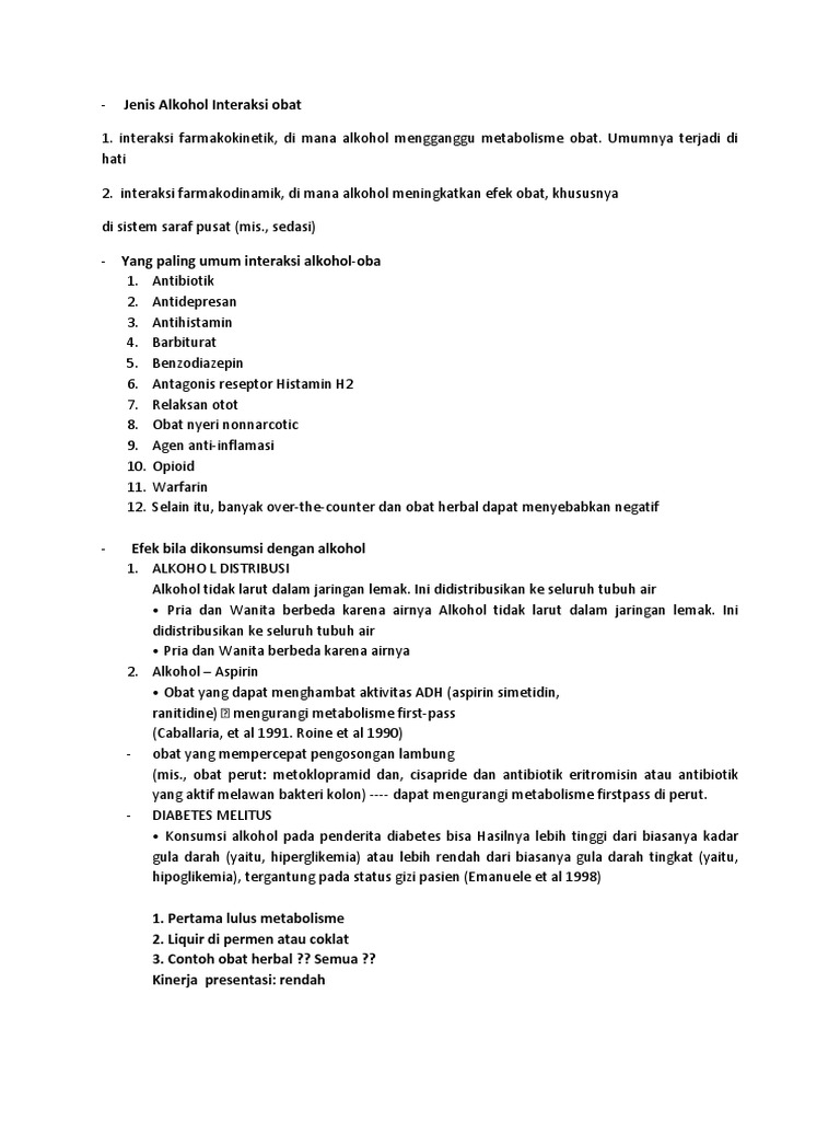 Jenis Alkohol Interaksi Obat | PDF
