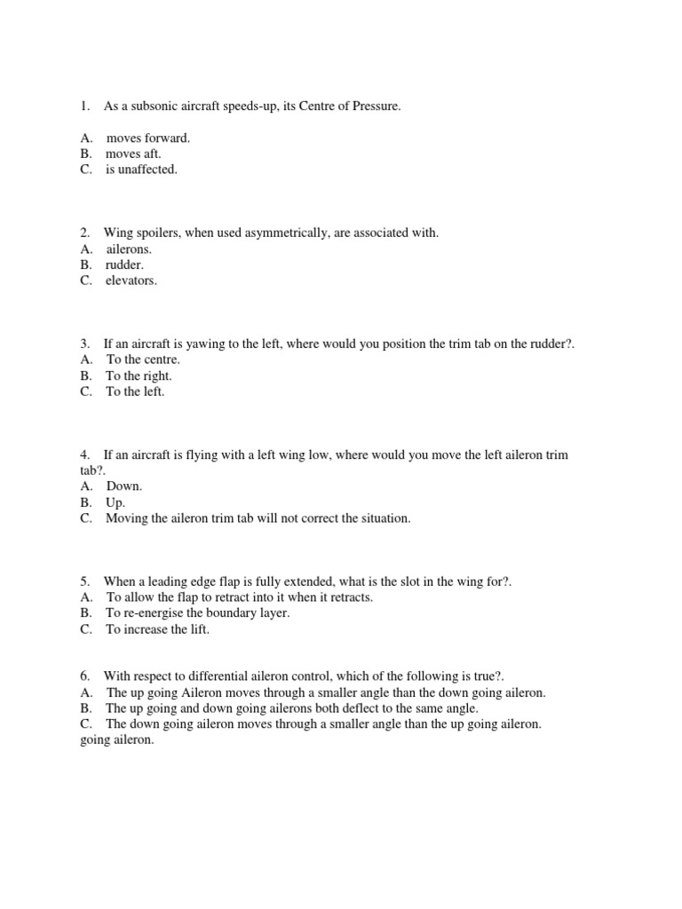 Quiz | PDF | Aileron | Stall (Fluid Mechanics)