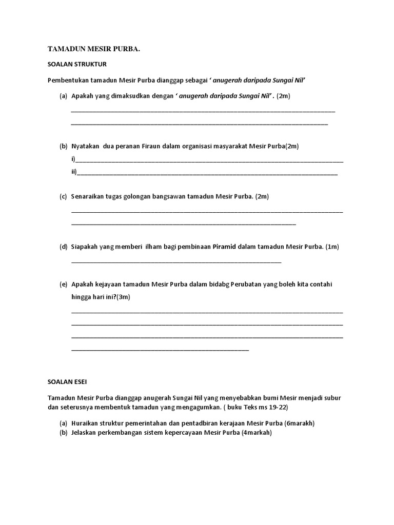 Tamadun Mesir Purba Latihan | PDF