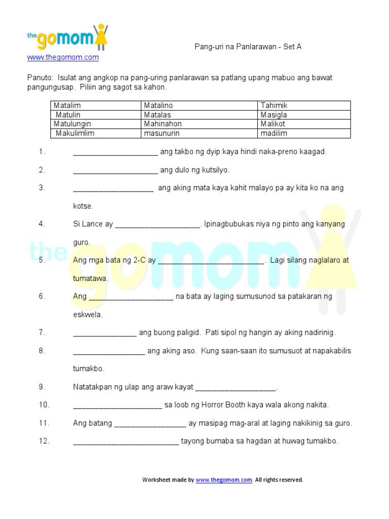 Pang Uri Na Panlarawan Set A | PDF