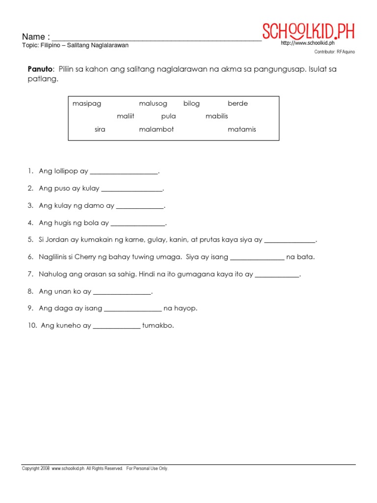 Salitang Naglalarawan PDF | PDF