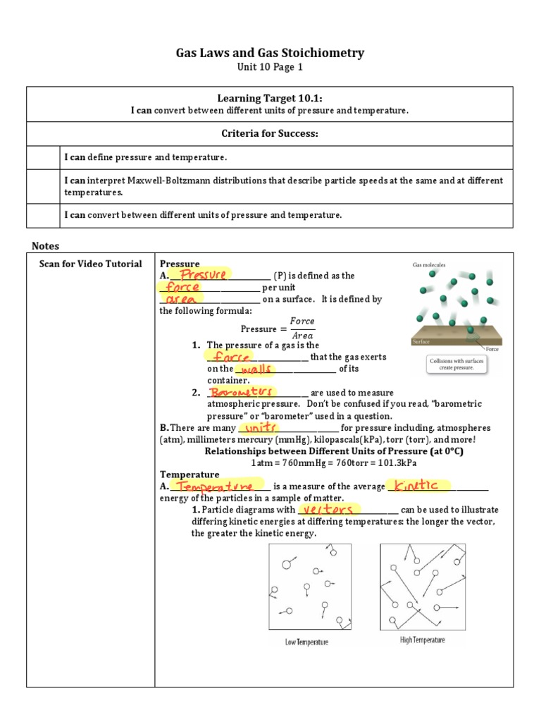 AP Chemistry Unit 10 Packet 1 Answers | PDF | Gases | Mole (Unit)