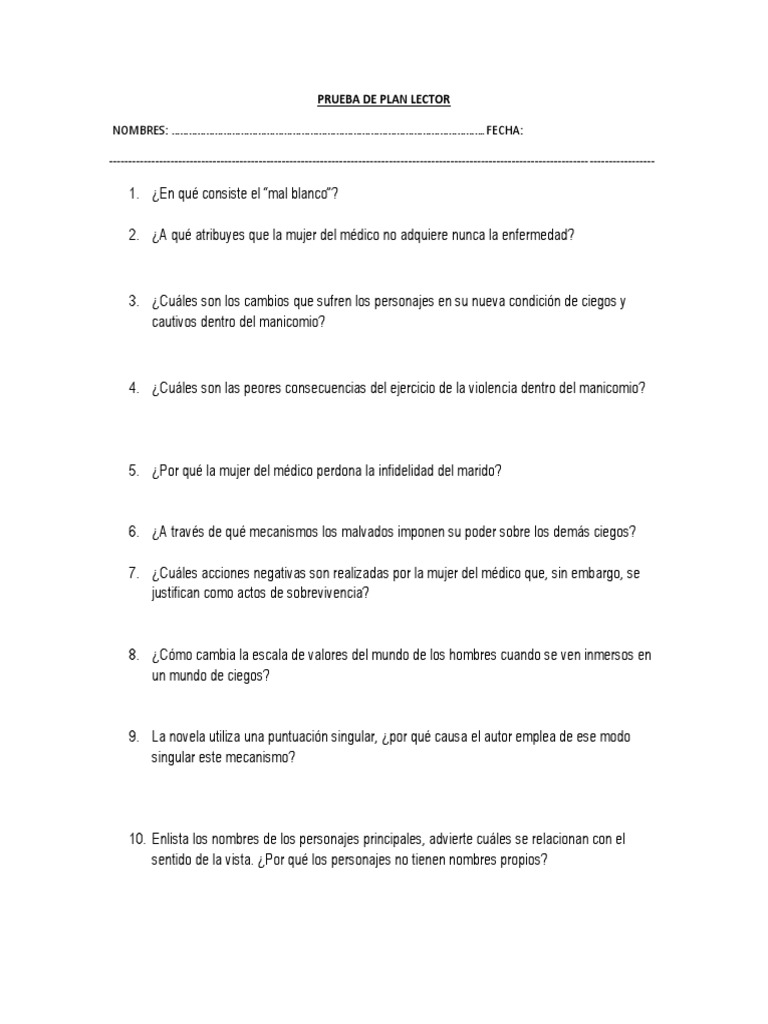 Prueba de Plan Lector | PDF