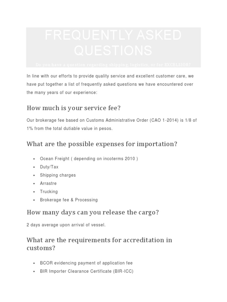 Frequently Asked Questions | PDF | Cargo | Services (Economics)