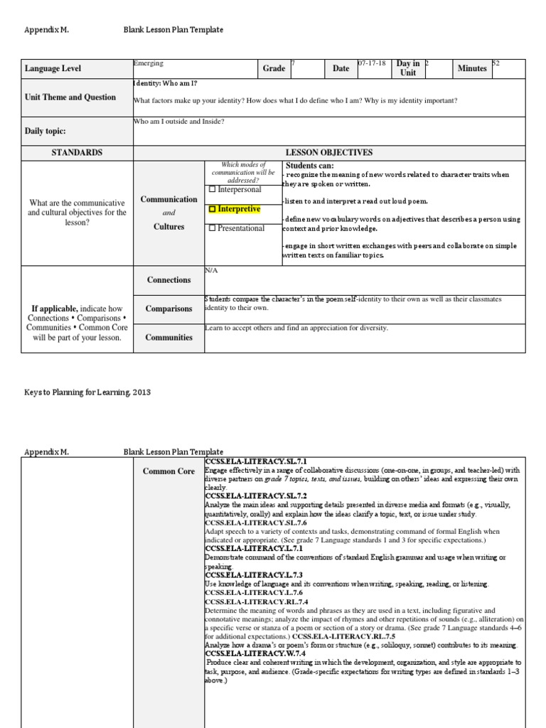 Lesson 2 of Unit Plan Identity | PDF | Question | Self Concept