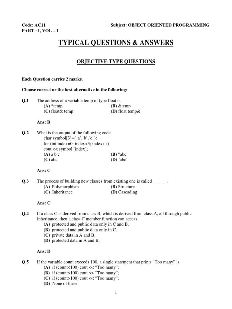 Object Oriented Programming Question | PDF | C (Programming Language) | Pointer (Computer ...