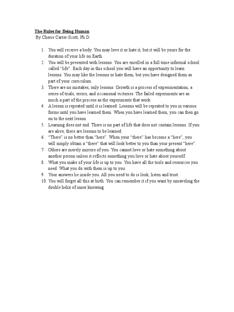 The Rules For Being Human | PDF