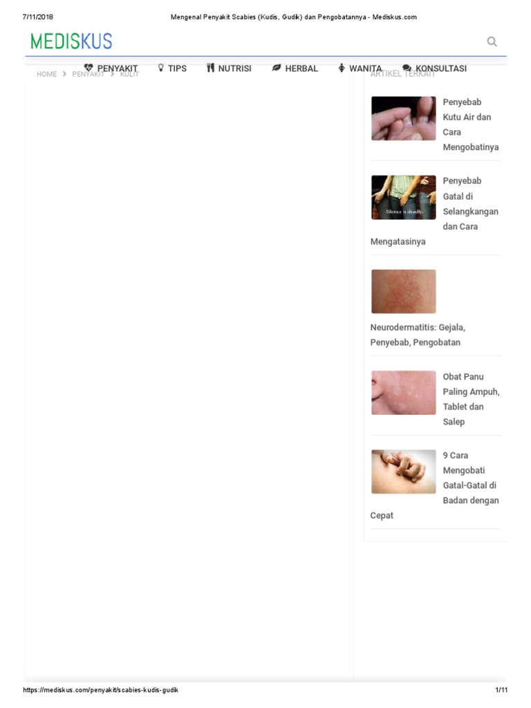 Mengenal Penyakit Scabies (Kudis, Gudik) Dan Pengobatannya | PDF
