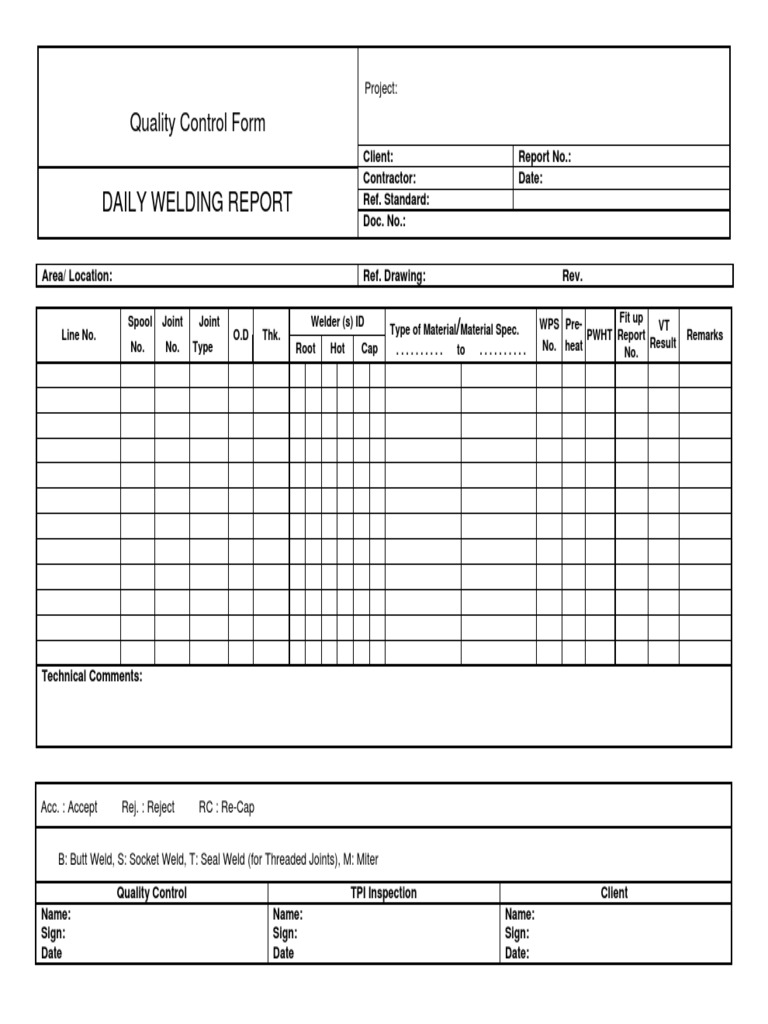 Daily Welding Quality Control Report | PDF
