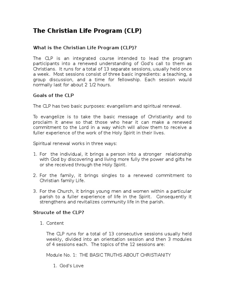 The Christian Life Program | PDF | Fasting | Prayer