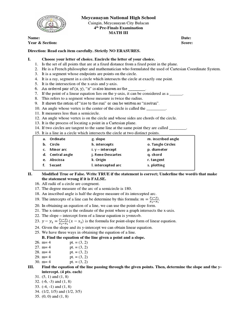 Meycauayan National High School | PDF | Circle | Slope