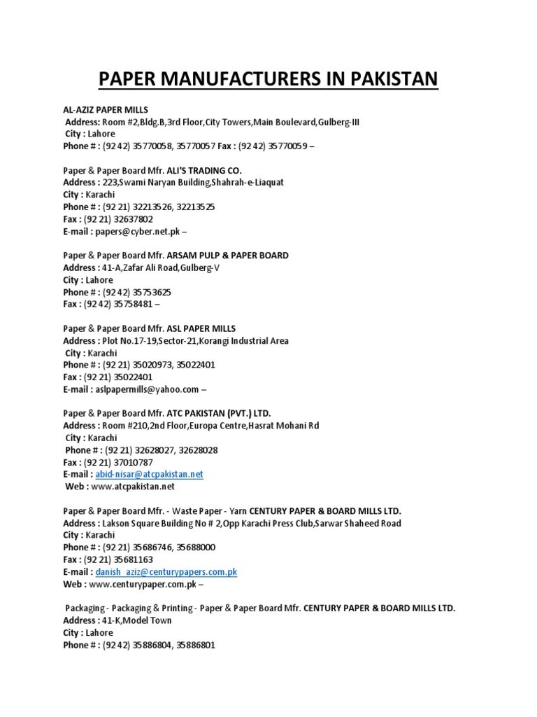 Paper Manufacturers in Pakistan | PDF | Paper | Art Materials