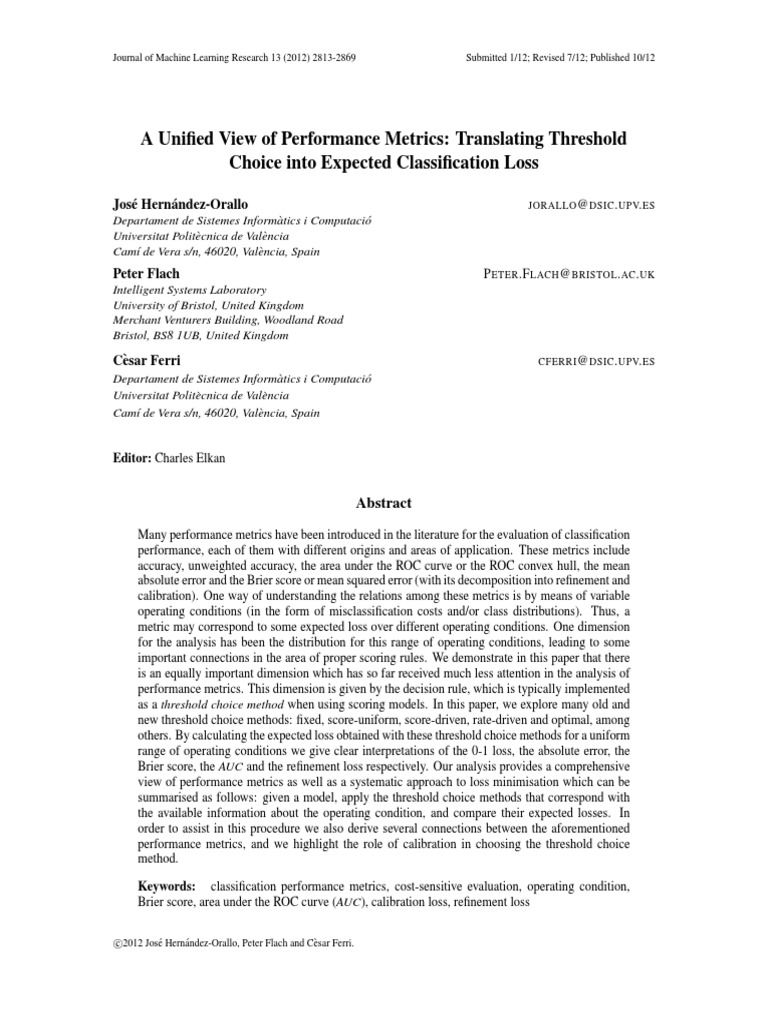 A Unified View of Performance Metrics: Translating Threshold Choice Into Expected Classification ...