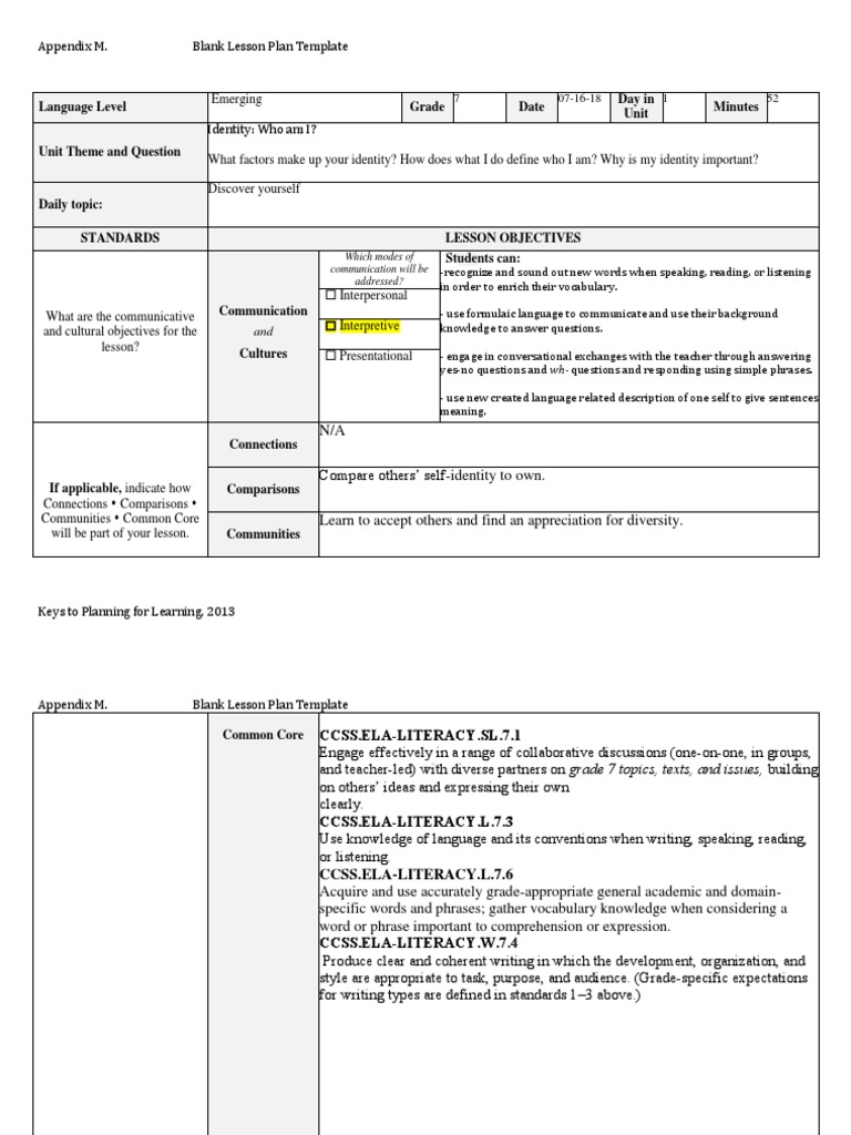 Lesson 1 Unit Plan On Identity | PDF | Question | Vocabulary