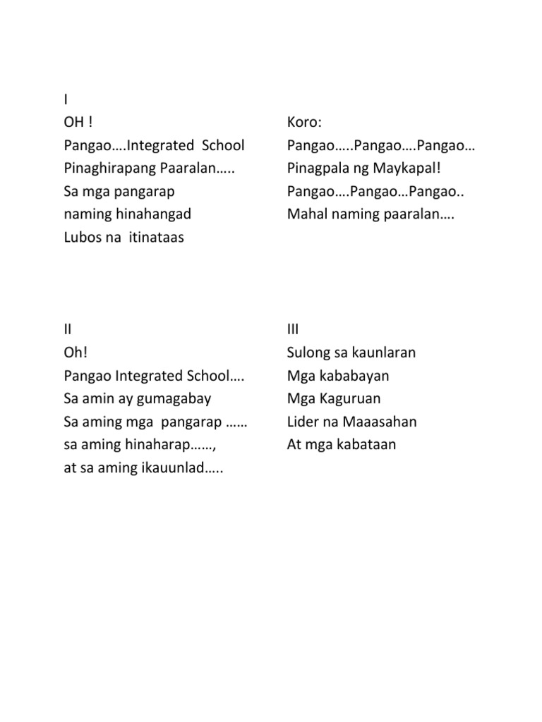 Pangao Integrated School Hymn | PDF