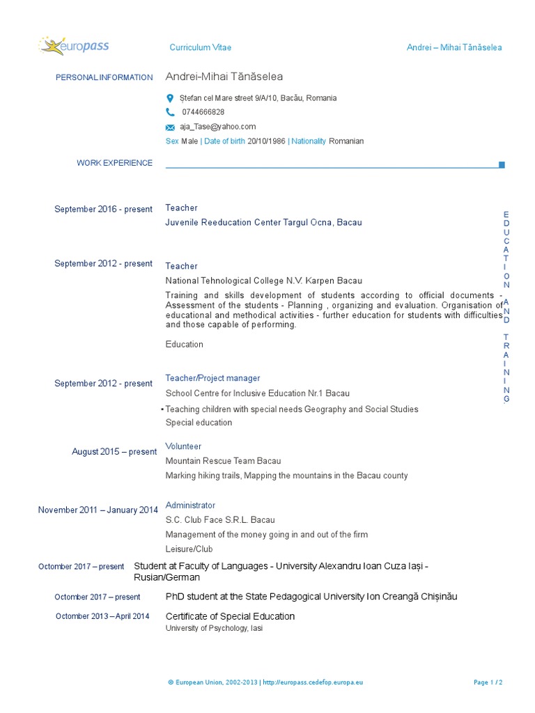 Andrei Tanaselea CV | PDF | Behavior Modification | Change