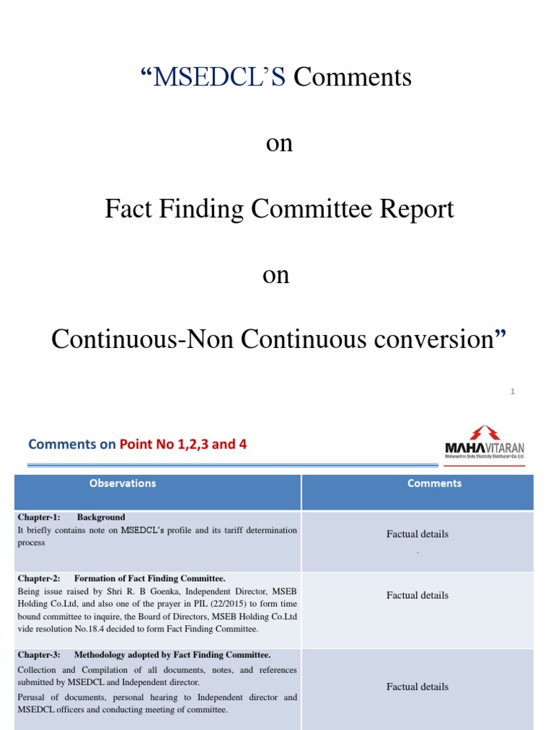 "Msedcl'S: Comments On Fact Finding Committee Report On Continuous-Non ...