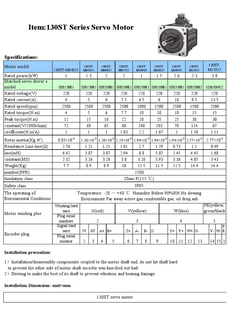 Item:130ST Series Servo Motor: Specifications | PDF | Power Supply ...