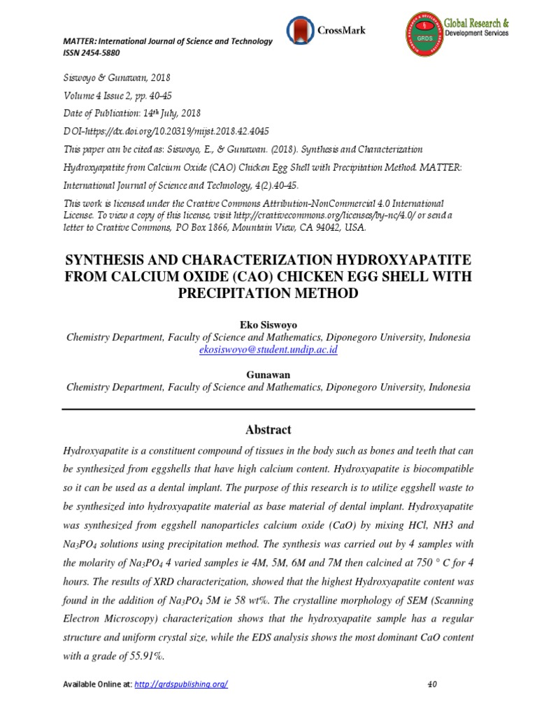 Synthesis and Characterization Hydroxyapatite From Calcium Oxide (Cao ...